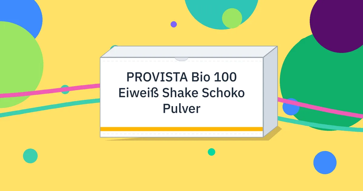 Symbolbild: Packung mit der Aufschrift PROVISTA Bio 100 Eiweiß Shake Schoko Pulver (PZN 09737877) – Verfügbarkeit und Bezug in Apotheken in Frankfurt am Main