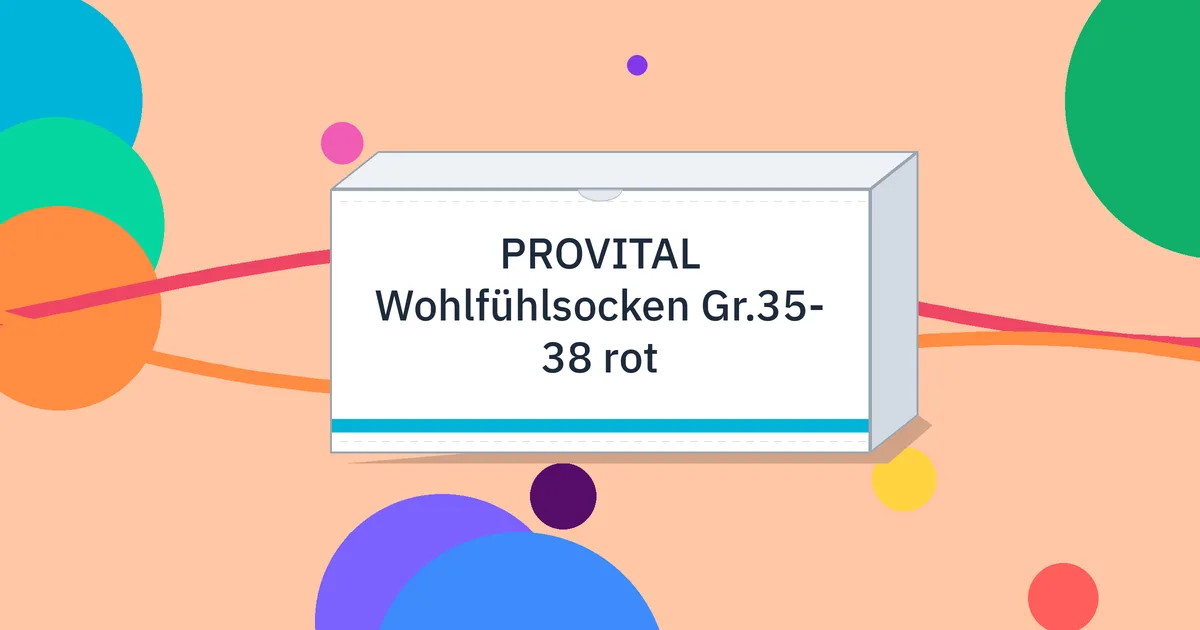 Symbolbild: Packung mit der Aufschrift PROVITAL Wohlfühlsocken Gr.35-38 rot (PZN 20796857) – Verfügbarkeit und Bezug in Apotheken in Frankfurt am Main