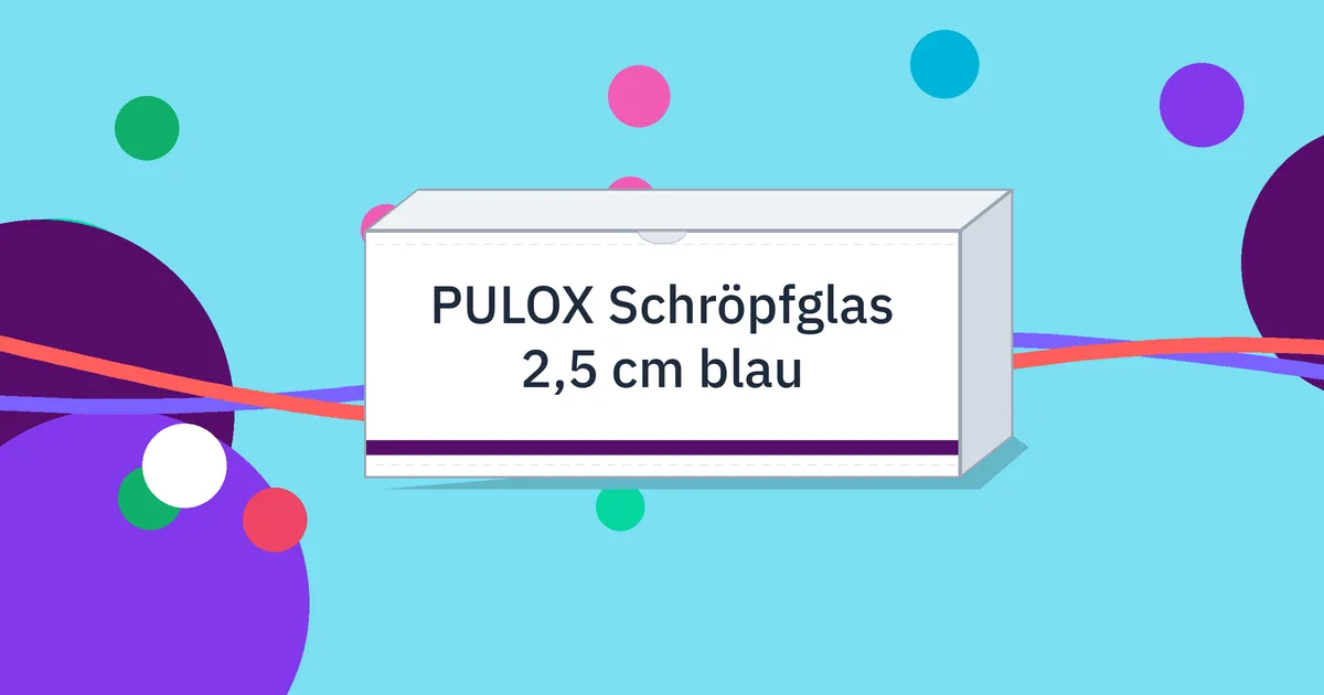 Symbolbild: Packung mit der Aufschrift PULOX Schröpfglas 2,5 cm blau (PZN 11675652) – Verfügbarkeit und Bezug in Apotheken in Frankfurt am Main