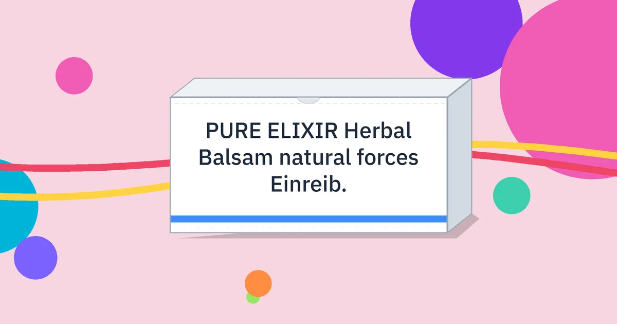 Symbolbild: Packung mit der Aufschrift PURE ELIXIR Herbal Balsam natural forces Einreib. (PZN 10538634) – Verfügbarkeit und Bezug in Apotheken in Frankfurt am Main