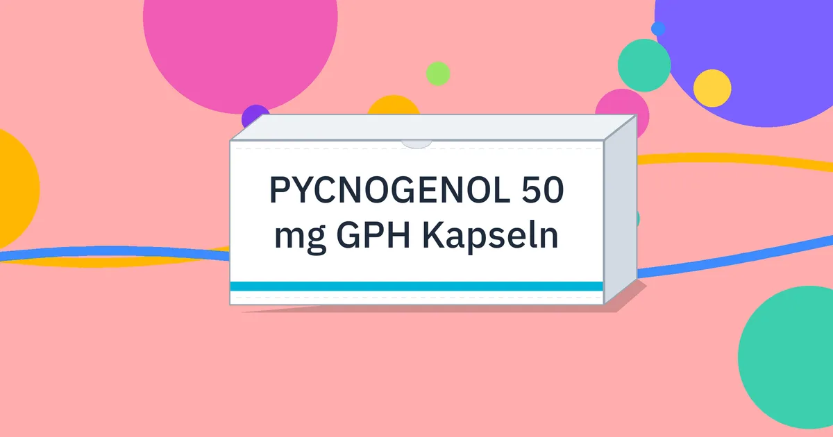 Symbolbild: Packung mit der Aufschrift PYCNOGENOL 50 mg GPH Kapseln (PZN 09188028) – Verfügbarkeit und Bezug in Apotheken in Frankfurt am Main