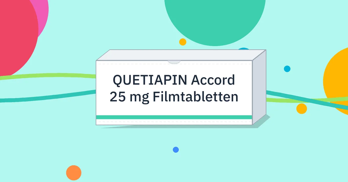 Symbolbild: Packung mit der Aufschrift QUETIAPIN Accord 25 mg Filmtabletten (PZN 13722775) – Verfügbarkeit und Bezug in Apotheken in Frankfurt am Main