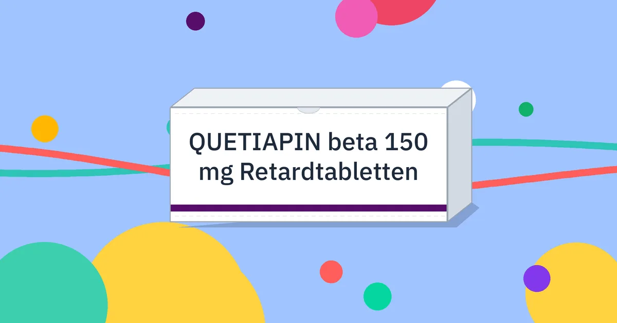 Symbolbild: Packung mit der Aufschrift QUETIAPIN beta 150 mg Retardtabletten (PZN 04787847) – Verfügbarkeit und Bezug in Apotheken in Frankfurt am Main