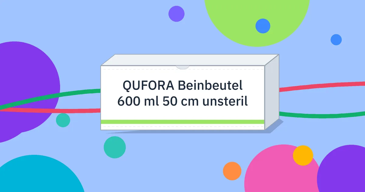 Symbolbild: Packung mit der Aufschrift QUFORA Beinbeutel 600 ml 50 cm unsteril (PZN 02293006) – Verfügbarkeit und Bezug in Apotheken in Frankfurt am Main