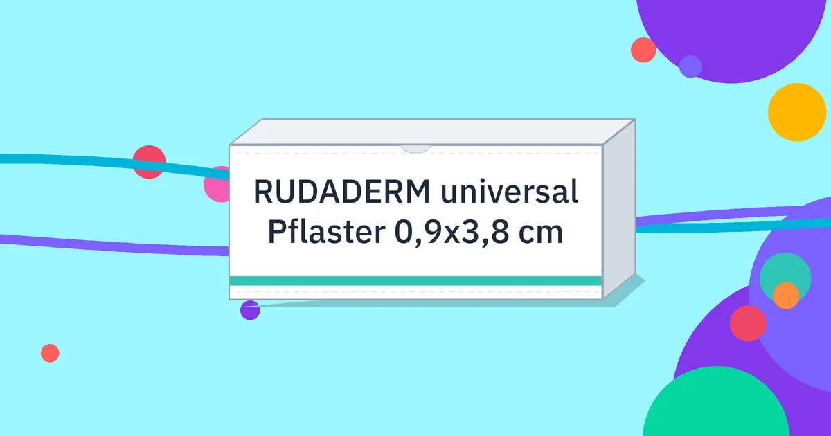 Symbolbild: Packung mit der Aufschrift RUDADERM universal Pflaster 0,9x3,8 cm (PZN 07770333) – Verfügbarkeit und Bezug in Apotheken in Frankfurt am Main