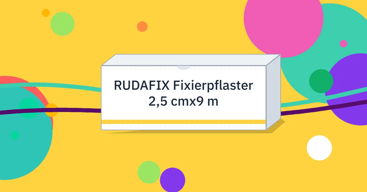 Symbolbild: Packung mit der Aufschrift RUDAFIX Fixierpflaster 2,5 cmx9 m (PZN 15892398) – Verfügbarkeit und Bezug in Apotheken in Frankfurt am Main