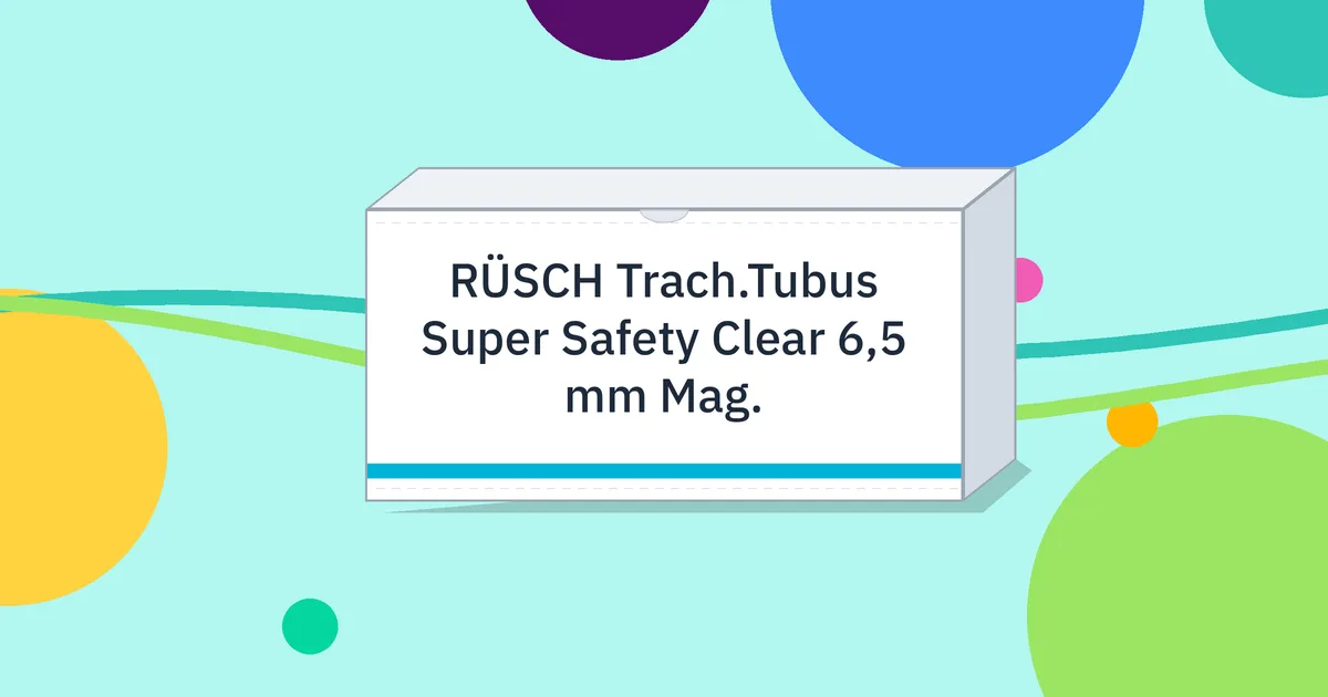 Symbolbild: Packung mit der Aufschrift RÜSCH Trach.Tubus Super Safety Clear 6,5 mm Mag. (PZN 04248317) – Verfügbarkeit und Bezug in Apotheken in Frankfurt am Main