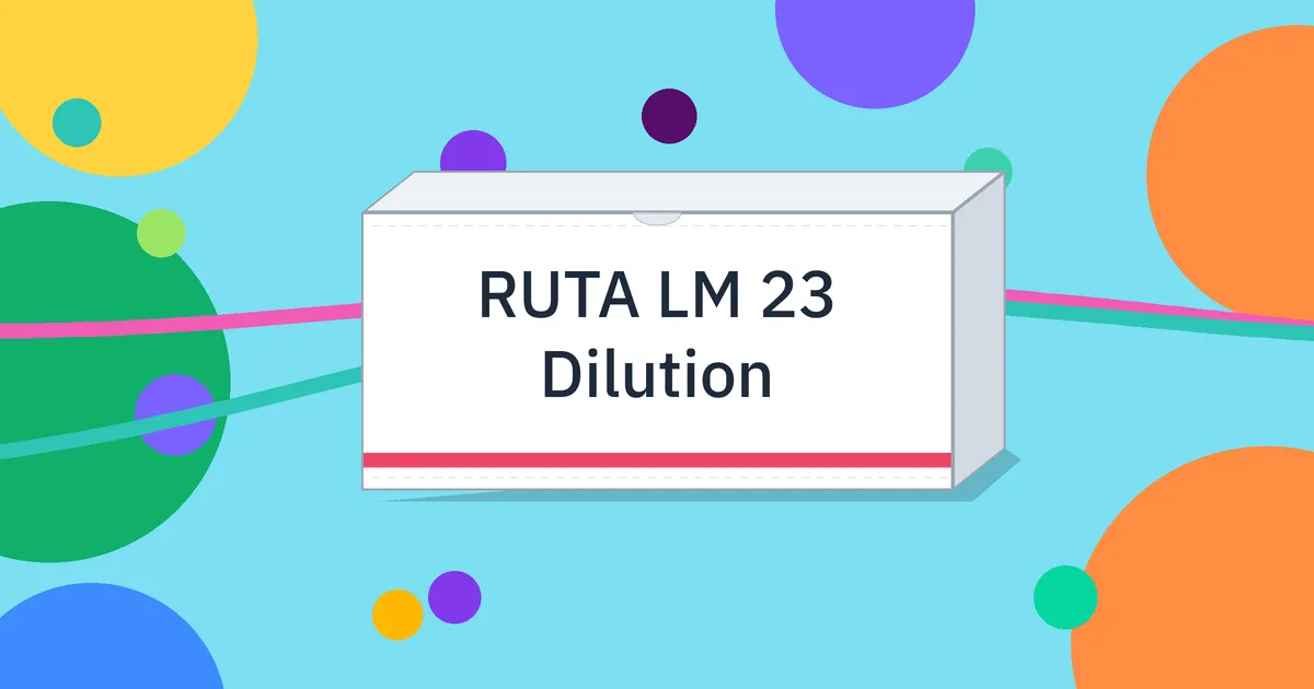 Symbolbild: Packung mit der Aufschrift RUTA LM 23 Dilution (PZN 13173802) – Verfügbarkeit und Bezug in Apotheken in Frankfurt am Main
