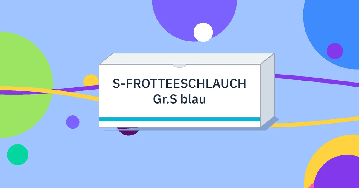 Symbolbild: Packung mit der Aufschrift S-FROTTEESCHLAUCH Gr.S blau (PZN 18172411) – Verfügbarkeit und Bezug in Apotheken in Frankfurt am Main