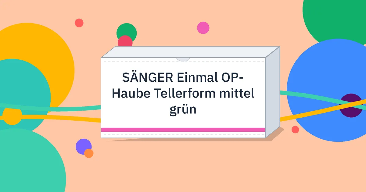 Symbolbild: Packung mit der Aufschrift SÄNGER Einmal OP-Haube Tellerform mittel grün (PZN 01306830) – Verfügbarkeit und Bezug in Apotheken in Frankfurt am Main