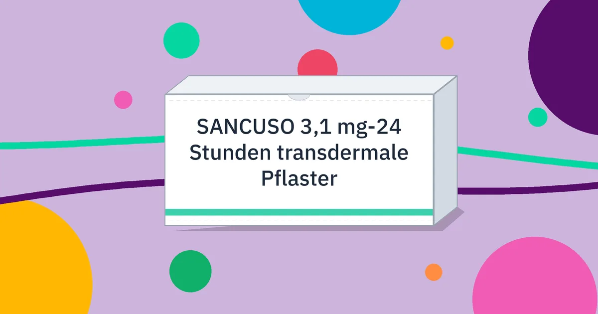 Symbolbild: Packung mit der Aufschrift SANCUSO 3,1 mg-24 Stunden transdermale Pflaster (PZN 03912032) – Verfügbarkeit und Bezug in Apotheken in Frankfurt am Main