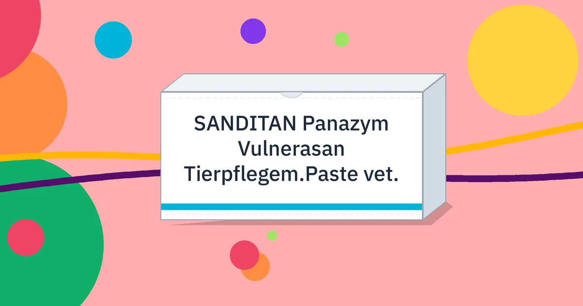 Symbolbild: Packung mit der Aufschrift SANDITAN Panazym Vulnerasan Tierpflegem.Paste vet. (PZN 19352061) – Verfügbarkeit und Bezug in Apotheken in Frankfurt am Main
