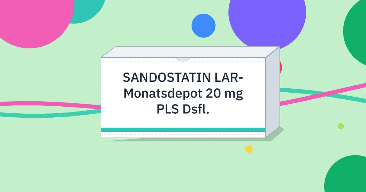 Symbolbild: Packung mit der Aufschrift SANDOSTATIN LAR-Monatsdepot 20 mg PLS Dsfl. (PZN 19666262) – Verfügbarkeit und Bezug in Apotheken in Frankfurt am Main