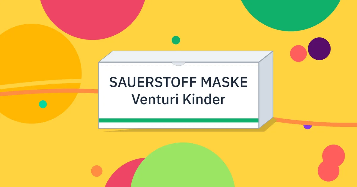 Symbolbild: Packung mit der Aufschrift SAUERSTOFF MASKE Venturi Kinder (PZN 03452671) – Verfügbarkeit und Bezug in Apotheken in Frankfurt am Main