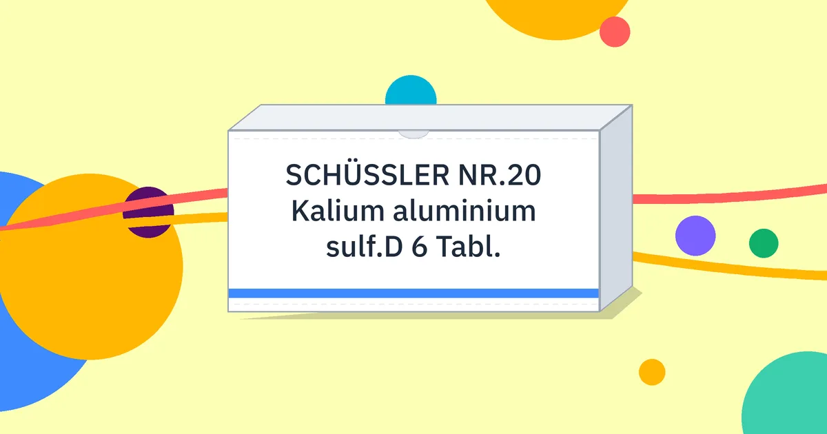 Symbolbild: Packung mit der Aufschrift SCHÜSSLER NR.20 Kalium aluminium sulf.D 6 Tabl. (PZN 11031920) – Verfügbarkeit und Bezug in Apotheken in Frankfurt am Main