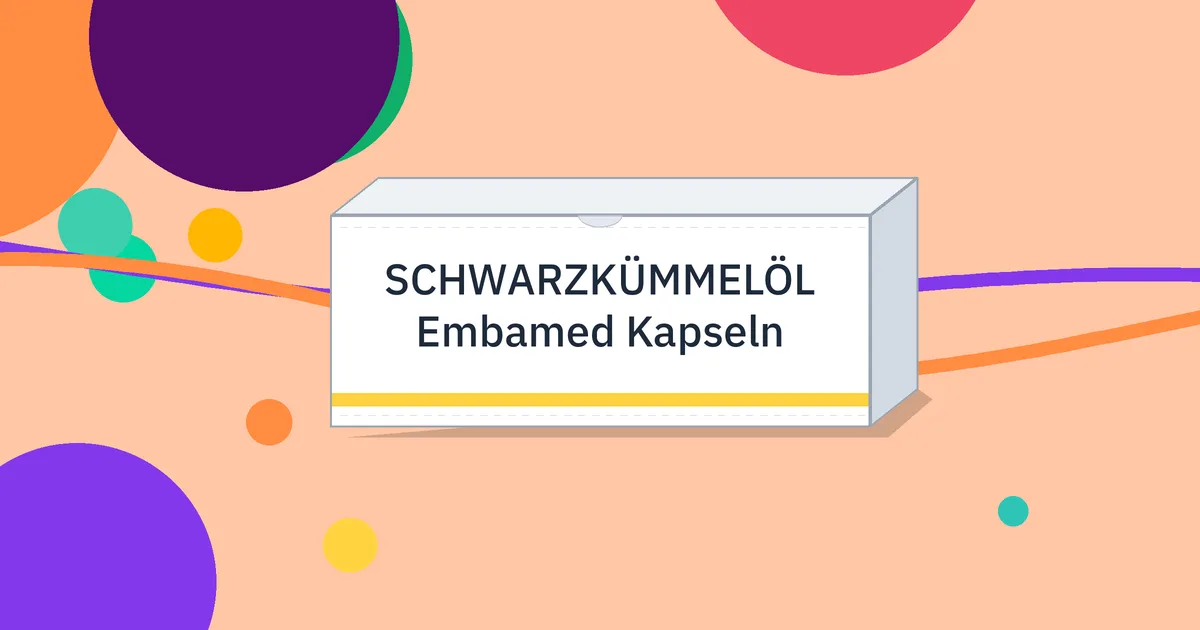 Symbolbild: Packung mit der Aufschrift SCHWARZKÜMMELÖL Embamed Kapseln (PZN 07705755) – Verfügbarkeit und Bezug in Apotheken in Frankfurt am Main