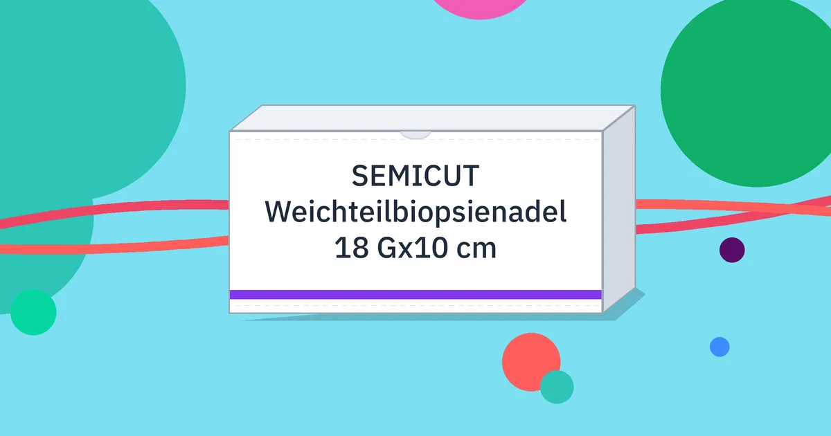Symbolbild: Packung mit der Aufschrift SEMICUT Weichteilbiopsienadel 18 Gx10 cm (PZN 19735945) – Verfügbarkeit und Bezug in Apotheken in Frankfurt am Main