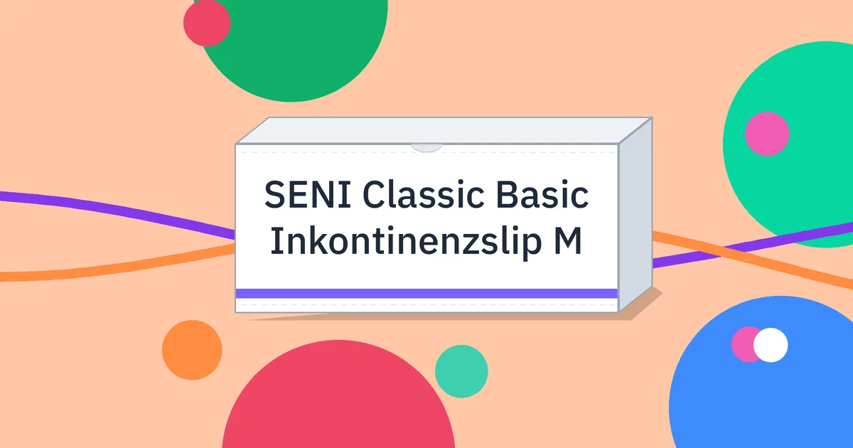 Symbolbild: Packung mit der Aufschrift SENI Classic Basic Inkontinenzslip M (PZN 13335848) – Verfügbarkeit und Bezug in Apotheken in Frankfurt am Main