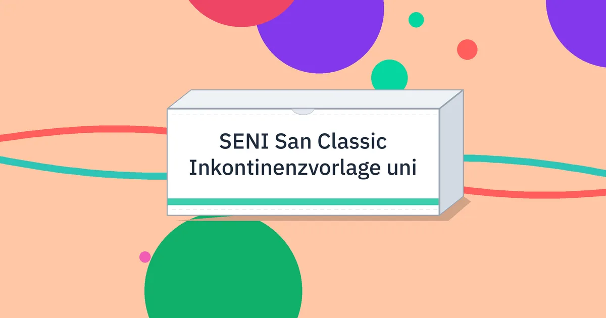 Symbolbild: Packung mit der Aufschrift SENI San Classic Inkontinenzvorlage uni (PZN 20346723) – Verfügbarkeit und Bezug in Apotheken in Frankfurt am Main
