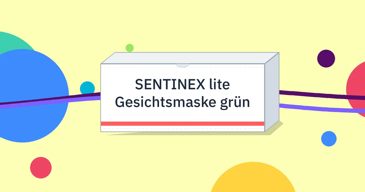 Symbolbild: Packung mit der Aufschrift SENTINEX lite Gesichtsmaske grün (PZN 06615642) – Verfügbarkeit und Bezug in Apotheken in Frankfurt am Main