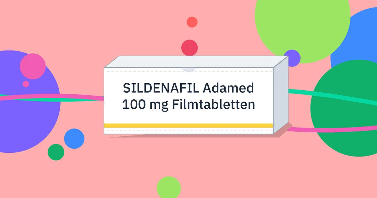Symbolbild: Packung mit der Aufschrift SILDENAFIL Adamed 100 mg Filmtabletten (PZN 20372560) – Verfügbarkeit und Bezug in Apotheken in Frankfurt am Main