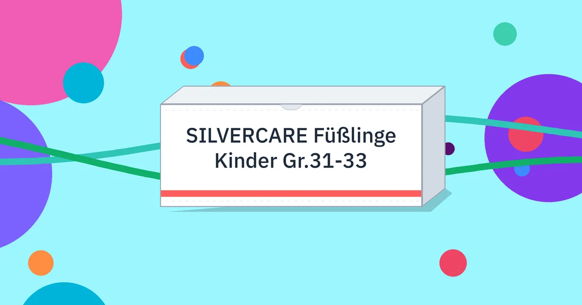 Symbolbild: Packung mit der Aufschrift SILVERCARE Füßlinge Kinder Gr.31-33 (PZN 01110469) – Verfügbarkeit und Bezug in Apotheken in Frankfurt am Main