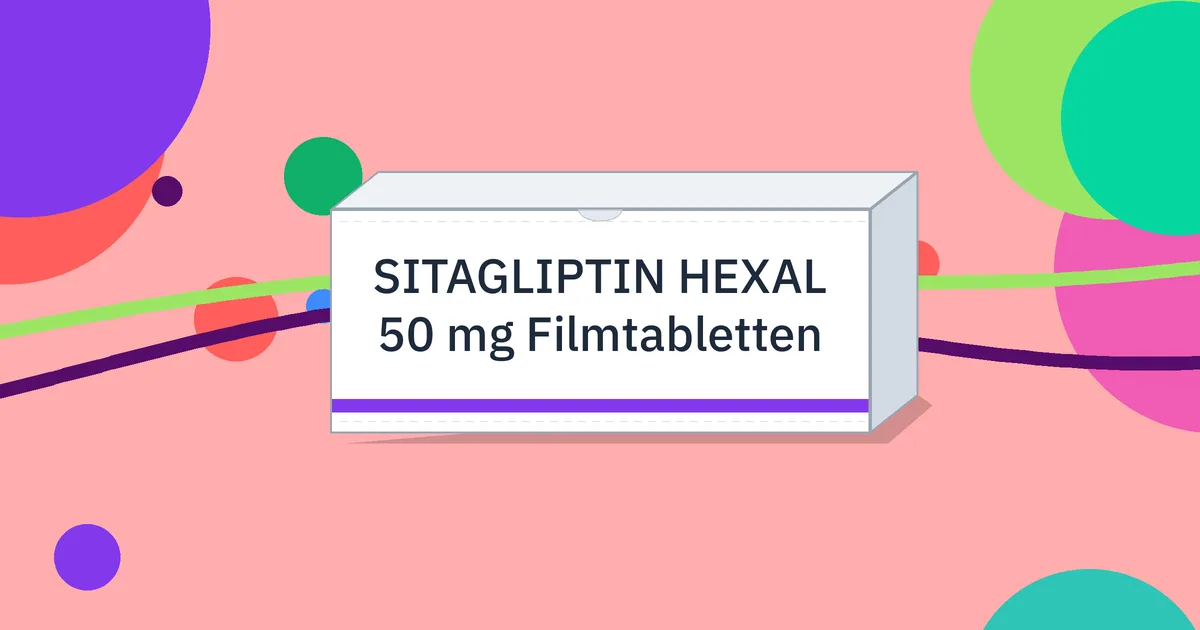 Symbolbild: Packung mit der Aufschrift SITAGLIPTIN HEXAL 50 mg Filmtabletten (PZN 17575101) – Verfügbarkeit und Bezug in Apotheken in Frankfurt am Main