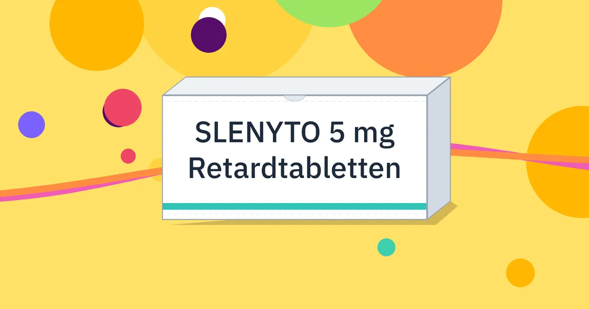 Symbolbild: Packung mit der Aufschrift SLENYTO 5 mg Retardtabletten (PZN 17568087) – Verfügbarkeit und Bezug in Apotheken in Frankfurt am Main