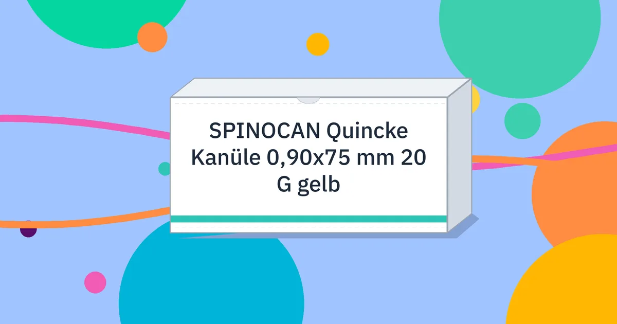 Symbolbild: Packung mit der Aufschrift SPINOCAN Quincke Kanüle 0,90x75 mm 20 G gelb (PZN 06592993) – Verfügbarkeit und Bezug in Apotheken in Frankfurt am Main