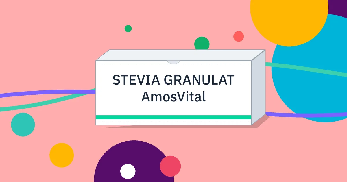 Symbolbild: Packung mit der Aufschrift STEVIA GRANULAT AmosVital (PZN 02205255) – Verfügbarkeit und Bezug in Apotheken in Frankfurt am Main