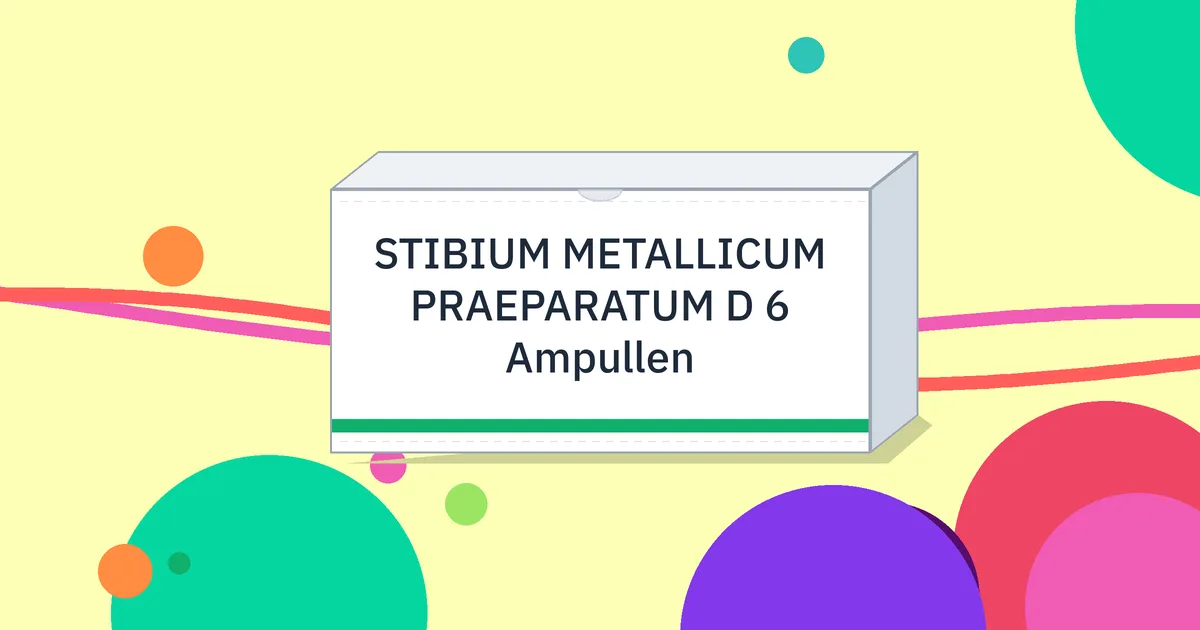 Symbolbild: Packung mit der Aufschrift STIBIUM METALLICUM PRAEPARATUM D 6 Ampullen (PZN 02820285) – Verfügbarkeit und Bezug in Apotheken in Frankfurt am Main
