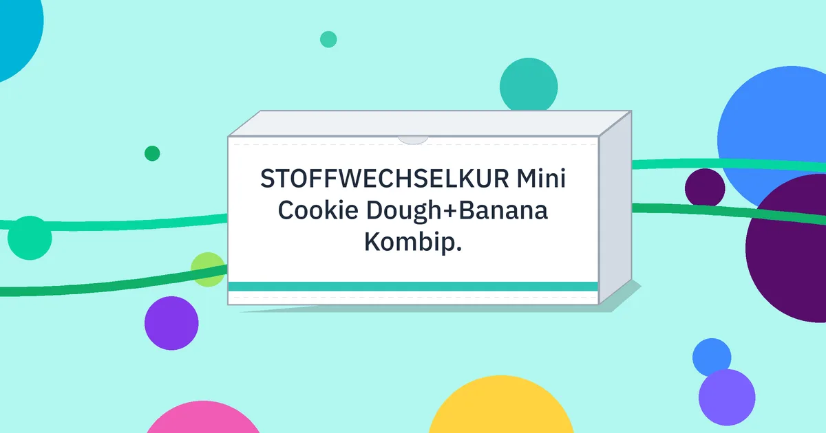Symbolbild: Packung mit der Aufschrift STOFFWECHSELKUR Mini Cookie Dough+Banana Kombip. (PZN 14044857) – Verfügbarkeit und Bezug in Apotheken in Frankfurt am Main