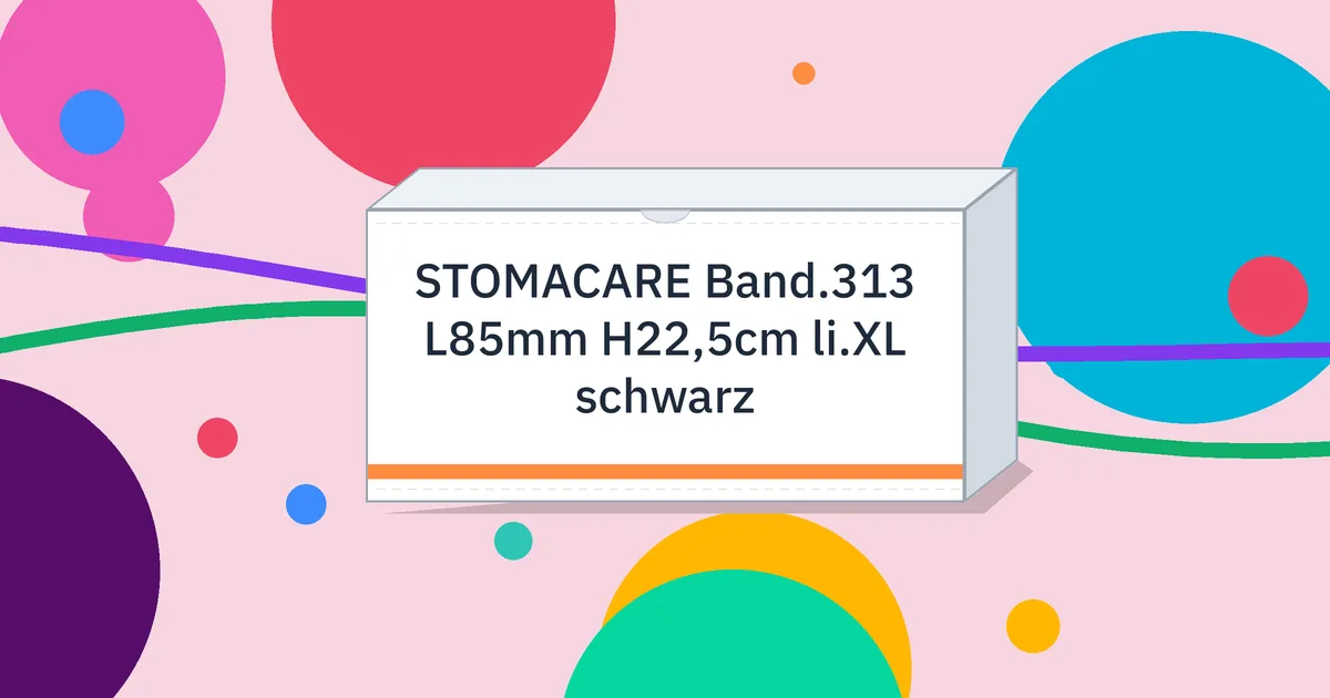 Symbolbild: Packung mit der Aufschrift STOMACARE Band.313 L85mm H22,5cm li.XL schwarz (PZN 10841580) – Verfügbarkeit und Bezug in Apotheken in Frankfurt am Main