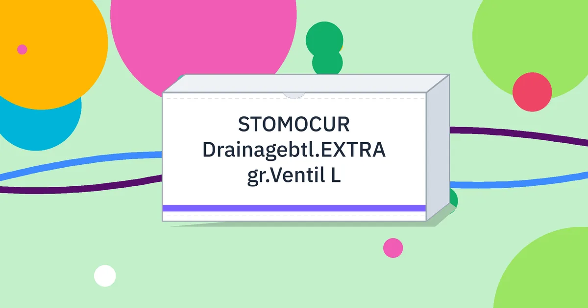 Symbolbild: Packung mit der Aufschrift STOMOCUR Drainagebtl.EXTRA gr.Ventil L (PZN 11549114) – Verfügbarkeit und Bezug in Apotheken in Frankfurt am Main