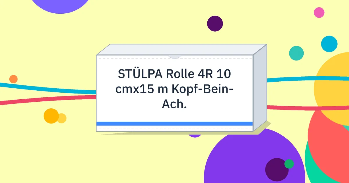 Symbolbild: Packung mit der Aufschrift STÜLPA Rolle 4R 10 cmx15 m Kopf-Bein-Ach. (PZN 18716868) – Verfügbarkeit und Bezug in Apotheken in Frankfurt am Main