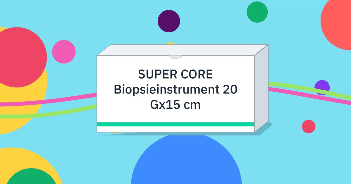 Symbolbild: Packung mit der Aufschrift SUPER CORE Biopsieinstrument 20 Gx15 cm (PZN 06770704) – Verfügbarkeit und Bezug in Apotheken in Frankfurt am Main