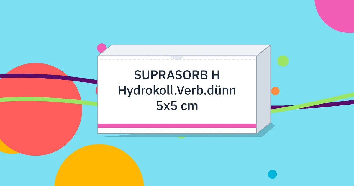 Symbolbild: Packung mit der Aufschrift SUPRASORB H Hydrokoll.Verb.dünn 5x5 cm (PZN 16165246) – Verfügbarkeit und Bezug in Apotheken in Frankfurt am Main