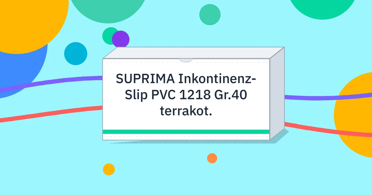 Symbolbild: Packung mit der Aufschrift SUPRIMA Inkontinenz-Slip PVC 1218 Gr.40 terrakot. (PZN 02553789) – Verfügbarkeit und Bezug in Apotheken in Frankfurt am Main