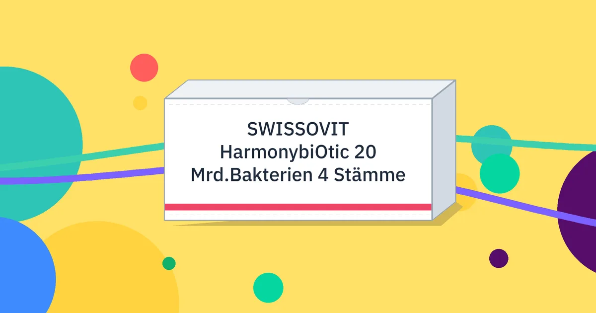 Symbolbild: Packung mit der Aufschrift SWISSOVIT HarmonybiOtic 20 Mrd.Bakterien 4 Stämme (PZN 20082750) – Verfügbarkeit und Bezug in Apotheken in Frankfurt am Main