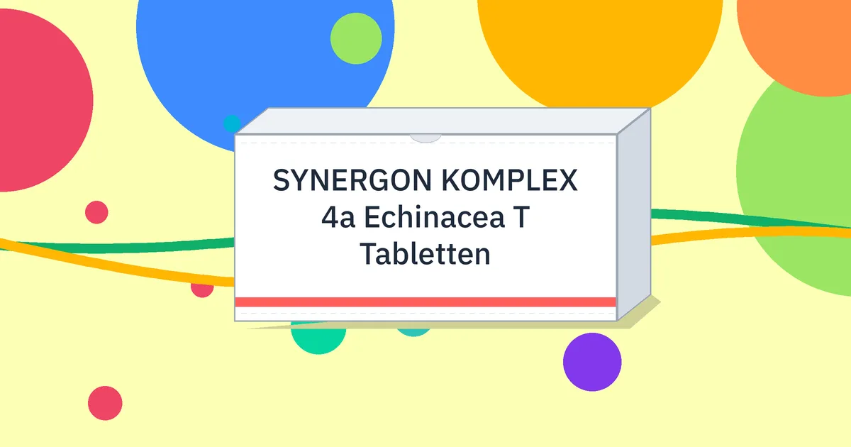 Symbolbild: Packung mit der Aufschrift SYNERGON KOMPLEX 4a Echinacea T Tabletten (PZN 00115269) – Verfügbarkeit und Bezug in Apotheken in Frankfurt am Main