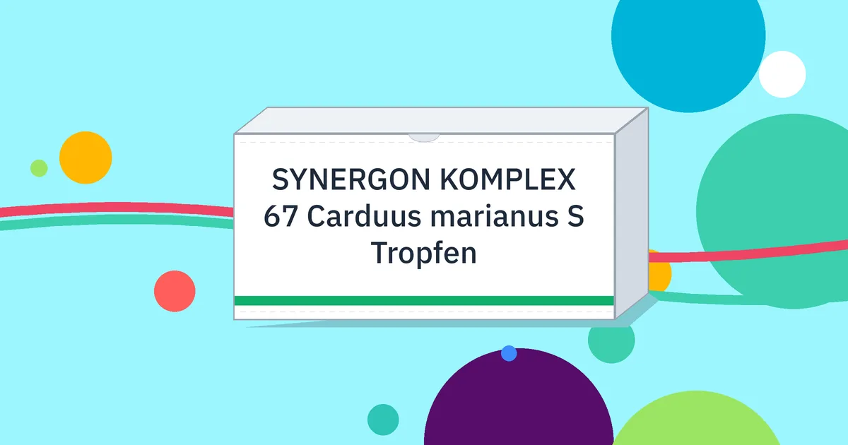 Symbolbild: Packung mit der Aufschrift SYNERGON KOMPLEX 67 Carduus marianus S Tropfen (PZN 19874687) – Verfügbarkeit und Bezug in Apotheken in Frankfurt am Main