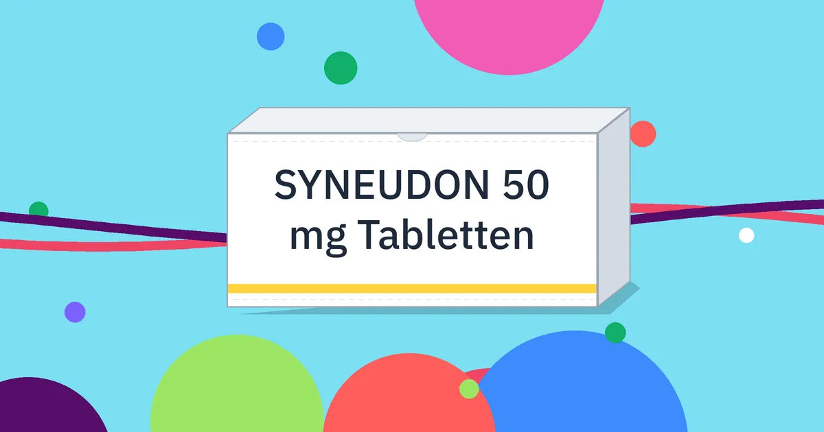 Symbolbild: Packung mit der Aufschrift SYNEUDON 50 mg Tabletten (PZN 06957199) – Verfügbarkeit und Bezug in Apotheken in Frankfurt am Main