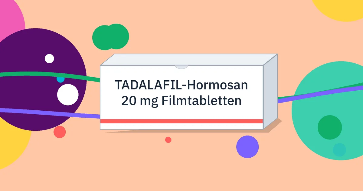 Symbolbild: Packung mit der Aufschrift TADALAFIL-Hormosan 20 mg Filmtabletten (PZN 14366153) – Verfügbarkeit und Bezug in Apotheken in Frankfurt am Main