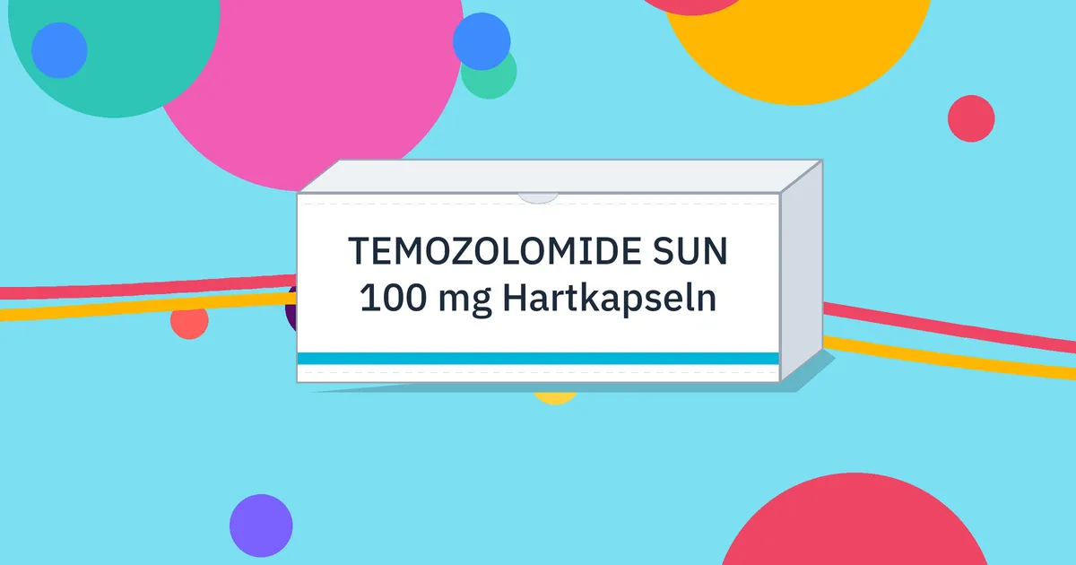 Symbolbild: Packung mit der Aufschrift TEMOZOLOMIDE SUN 100 mg Hartkapseln (PZN 09281992) – Verfügbarkeit und Bezug in Apotheken in Frankfurt am Main