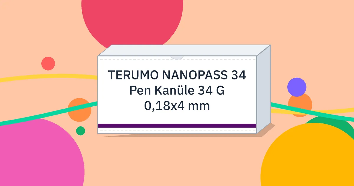 Symbolbild: Packung mit der Aufschrift TERUMO NANOPASS 34 Pen Kanüle 34 G 0,18x4 mm (PZN 20543323) – Verfügbarkeit und Bezug in Apotheken in Frankfurt am Main
