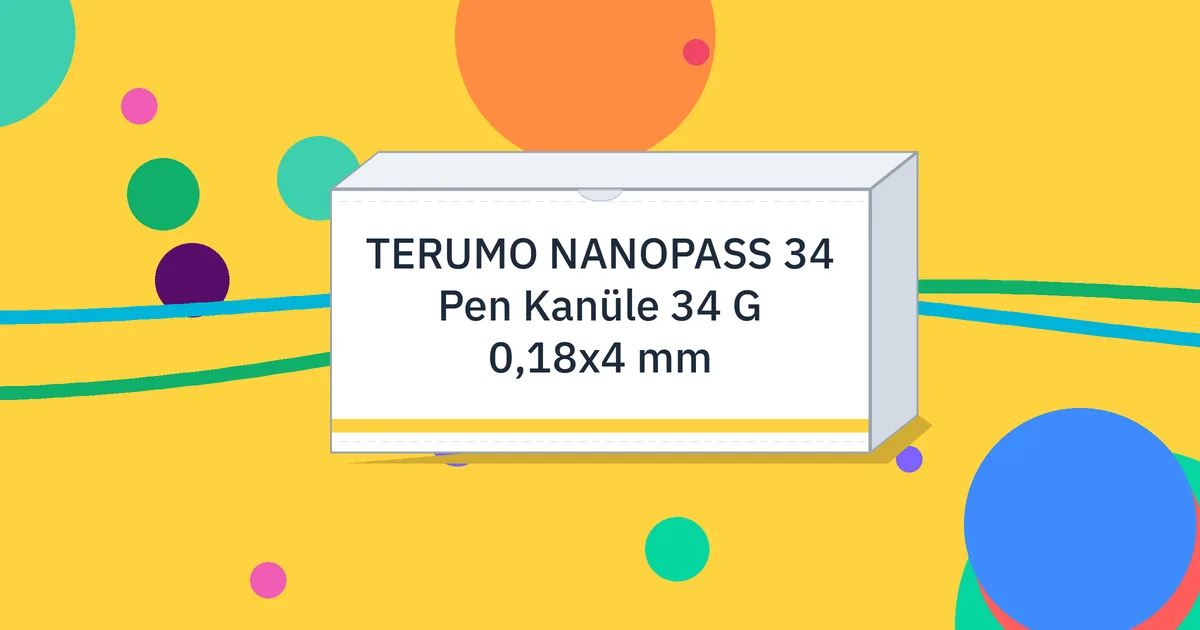 Symbolbild: Packung mit der Aufschrift TERUMO NANOPASS 34 Pen Kanüle 34 G 0,18x4 mm (PZN 20544630) – Verfügbarkeit und Bezug in Apotheken in Frankfurt am Main