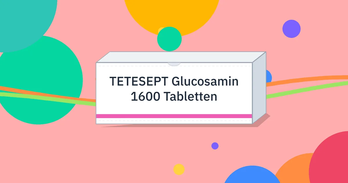 Symbolbild: Packung mit der Aufschrift TETESEPT Glucosamin 1600 Tabletten (PZN 19054168) – Verfügbarkeit und Bezug in Apotheken in Frankfurt am Main