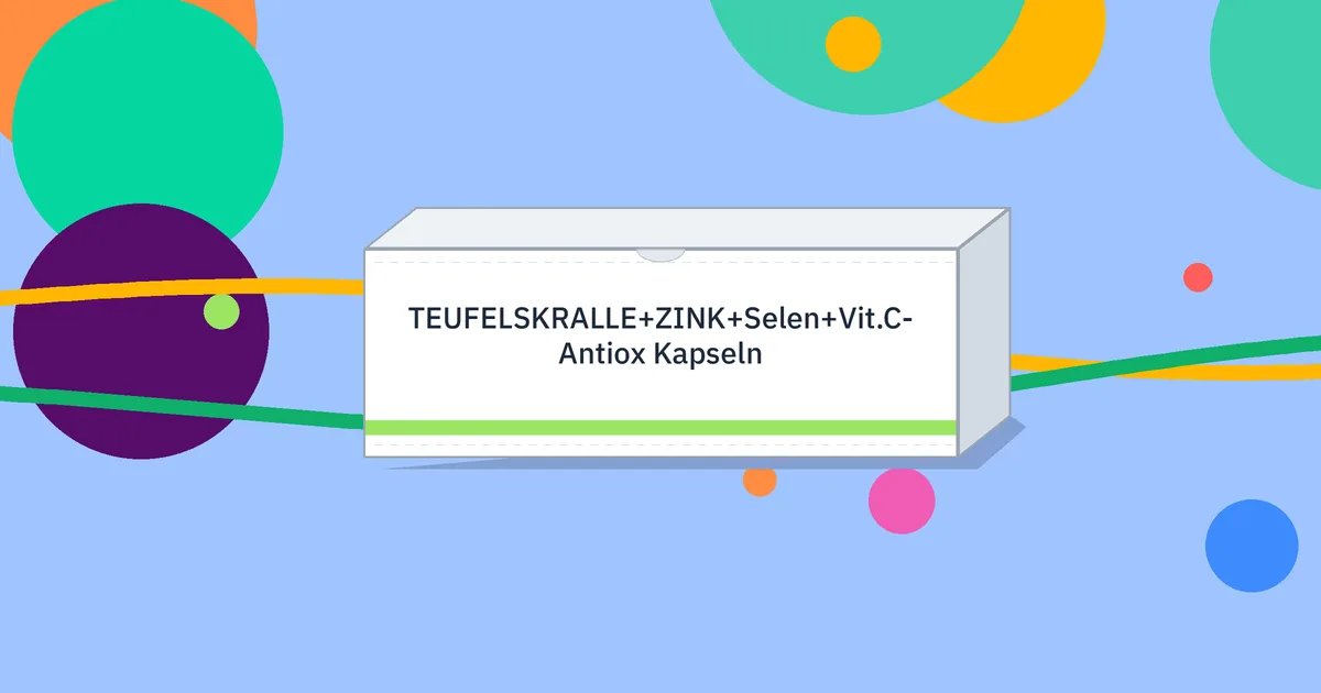 Symbolbild: Packung mit der Aufschrift TEUFELSKRALLE+ZINK+Selen+Vit.C-Antiox Kapseln (PZN 09279765) – Verfügbarkeit und Bezug in Apotheken in Frankfurt am Main