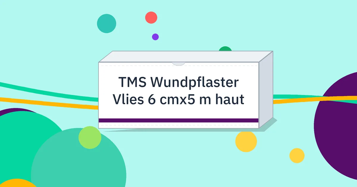 Symbolbild: Packung mit der Aufschrift TMS Wundpflaster Vlies 6 cmx5 m haut (PZN 18316815) – Verfügbarkeit und Bezug in Apotheken in Frankfurt am Main