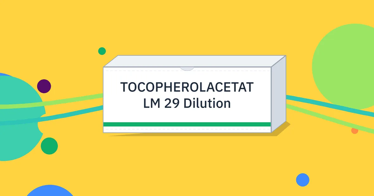Symbolbild: Packung mit der Aufschrift TOCOPHEROLACETAT LM 29 Dilution (PZN 13225002) – Verfügbarkeit und Bezug in Apotheken in Frankfurt am Main